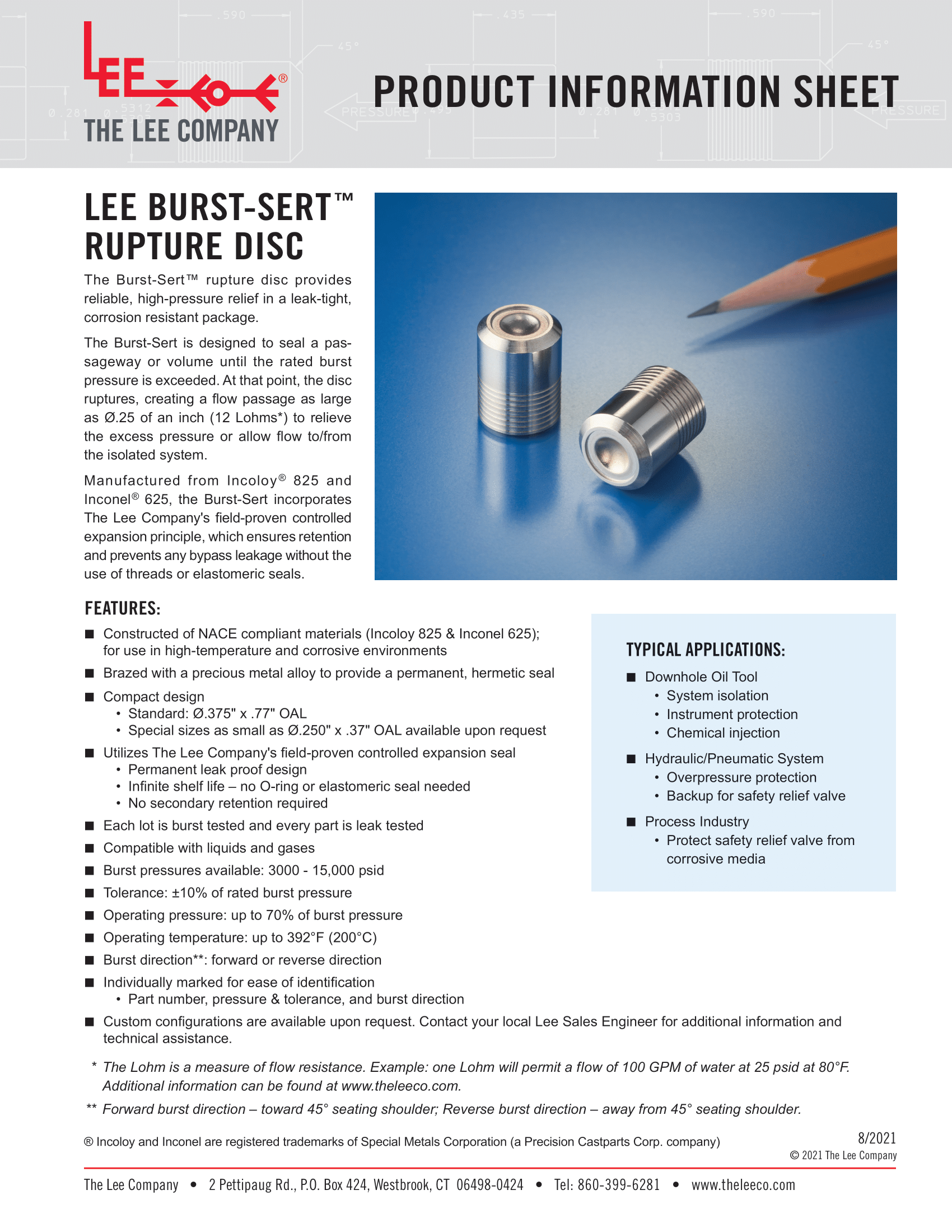 Burst-Sert® High-Performance Rupture Discs | The Lee Company